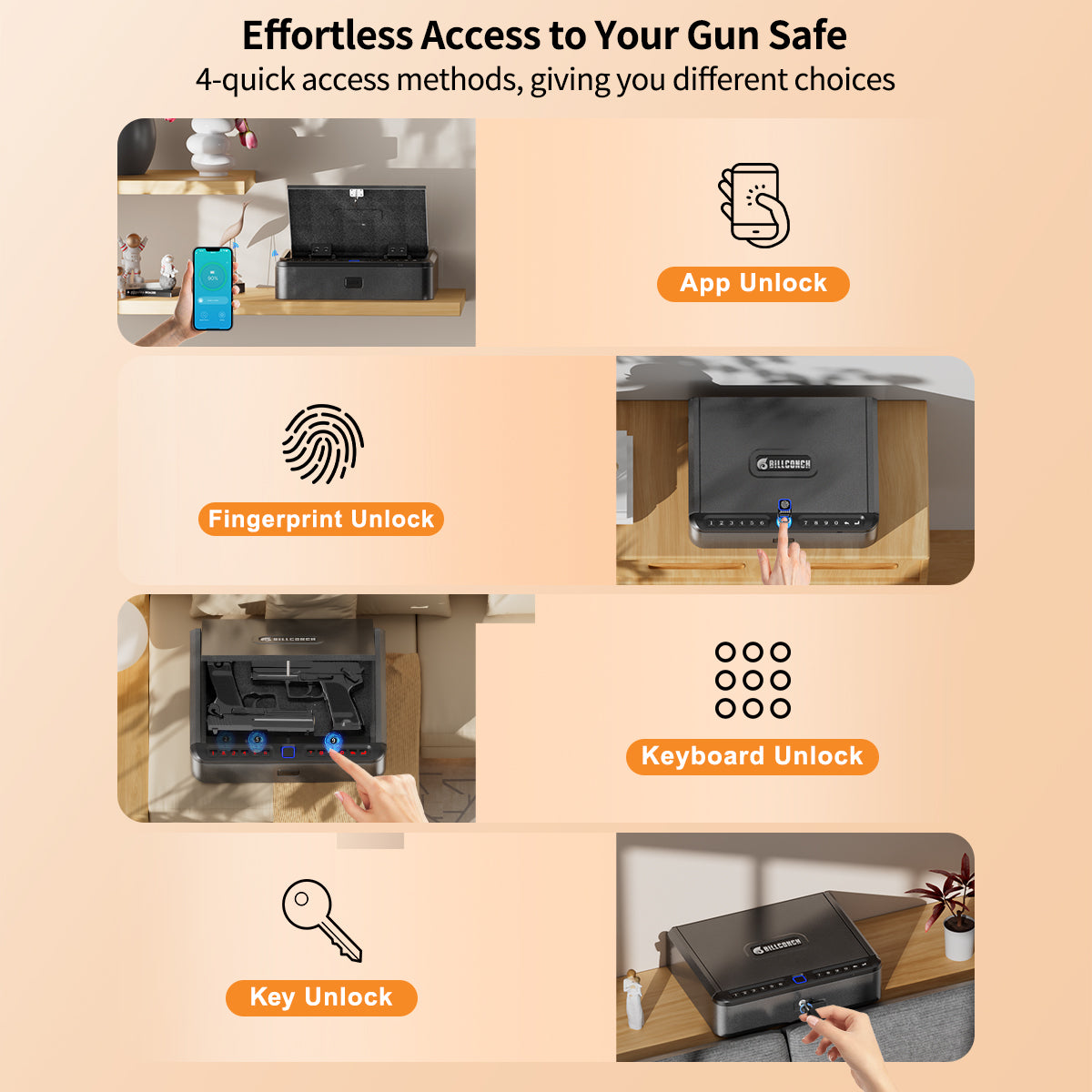 BILLCONCH Gun Safe for Handgun - Biometric Gun Safe 4 Ways Quick Acces ...